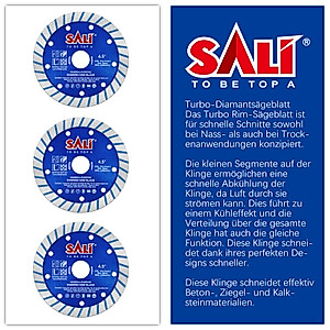 Sali 3pcs Diamond Blade for Angle Grinder Masonry Saw 4-1/2"* 5/8" Turbo Diamond Cutting Wheel for Tile, Marble, Granite, Brick, Paving Flag, Concrete, Ceramic & Kerb with 7/8" and 0.79" arbor adapter