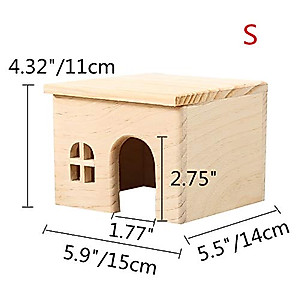 Hamster Wooden House Small Animals Hideout Home for Rat Mice Gerbil Mouse Rabbit Cage Play Hut (S)