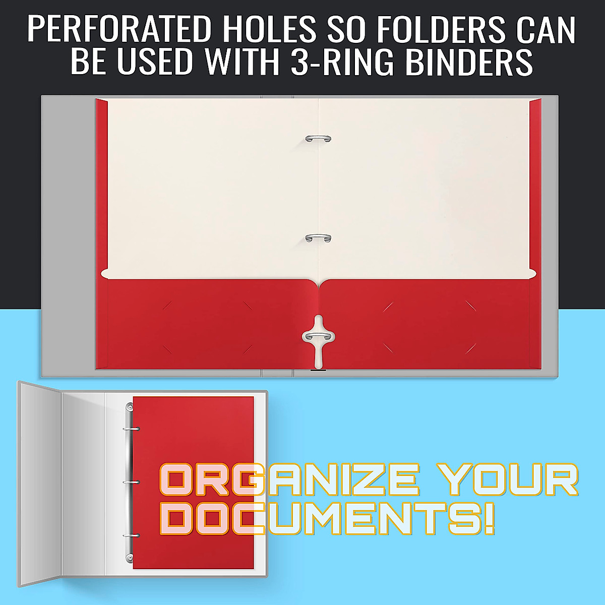 Two Pocket Portfolio Folders, 50-Pack, RED, Letter Size Paper Folders, by Better Office Products, 50 Pieces, Red
