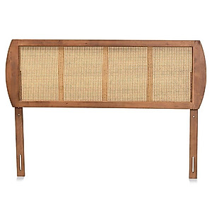 BOWERY HILL Mid-Century Rattan Queen Size Headboard in Walnut