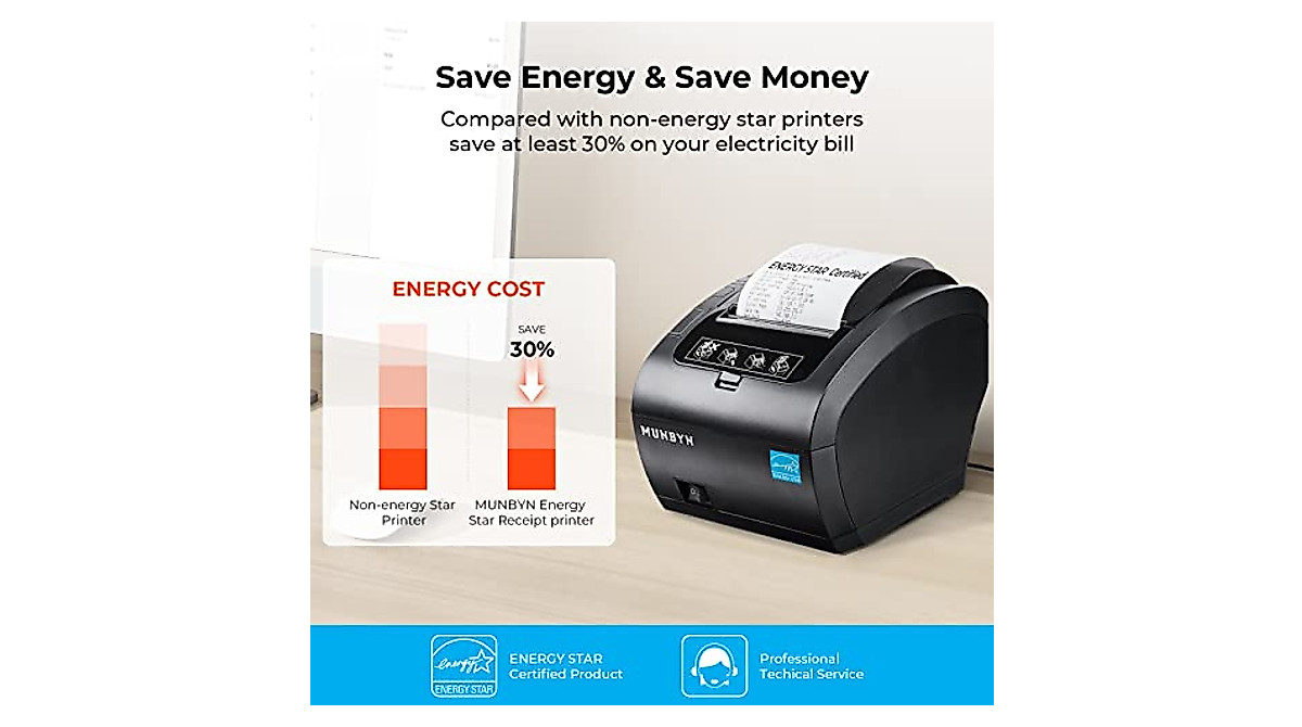 MUNBYN P047 Bluetooth POS Receipt Printer - 80mm, High Speed