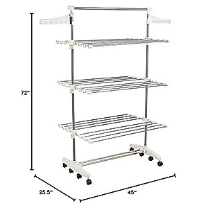 Home-Complete Laundry Drying Rack, Stainless Steel Clothes Drying Rack with Folding Shelves for Indoor or Outdoor Air-Drying of Towels, Shoes, Delicate Clothes