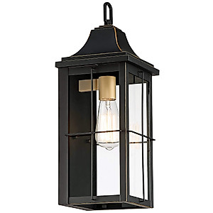 John Timberland Sunderland Traditional Outdoor Wall Light Fixture Black Warm Gold 18 1/2" Clear Glass Panels for Exterior House Porch Patio Outside Deck Garage Yard Front Door Garden Home