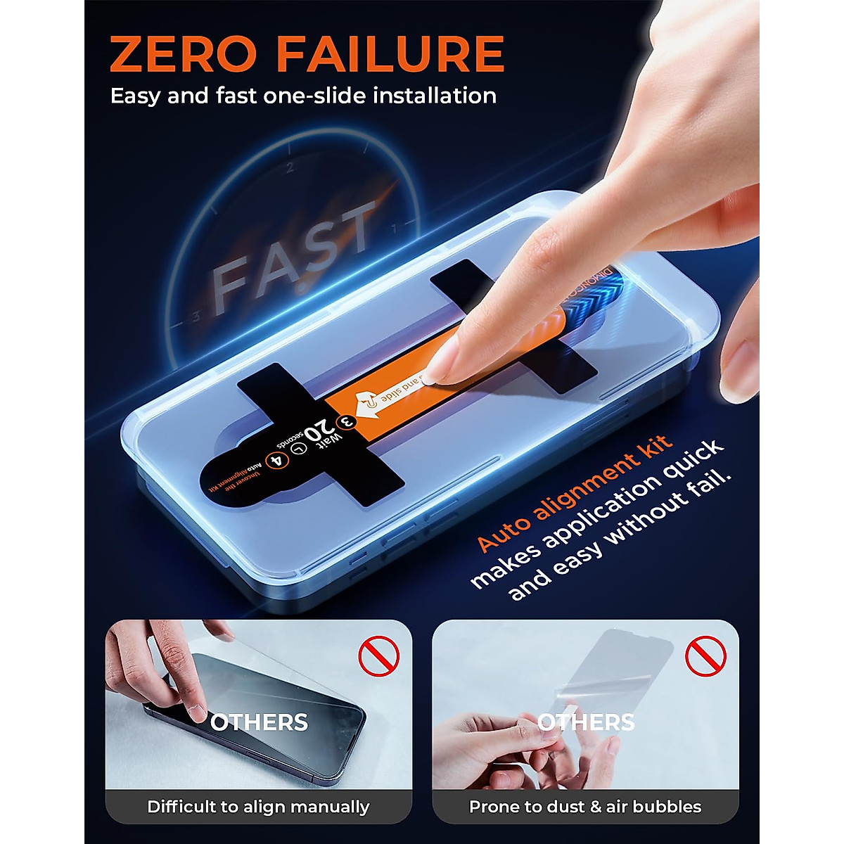 DIMONCOAT 4-PACK Screen Protector Compatible with iPhone 12/ iPhone 12 Pro [Auto Alignment Kit] [10X Military Protection] for 12/12 Pro 6.1'' HD Diamonds Hard Tempered Glass Zero Bubble