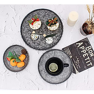 Funerom 9.8 inch Small Round Galvanized Metal Tray Decorative Tray Corrugated Edges
