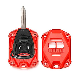 iJDMTOY Large/Big Red Plastic Key Remote Fob Enclosure Shell w/Black Keypads, Compatible with Jeep 2007-2017 Wrangler JK