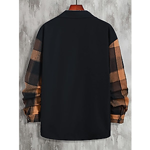 GORGLITTER Men's Plaid Button Down Shirt Long Sleeve Casual Shirt Jackets Black and Brown Medium