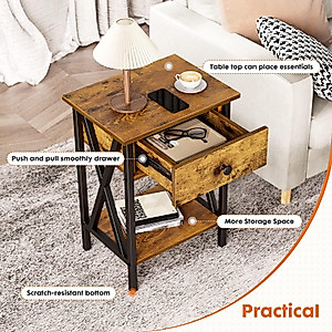 Nightstands Set of 2, Modern Bedside Tables End Table Set of 2 with Drawer and Storage Shelf, Side Tables X-Design Legs for Living Room Bedroom, Brown