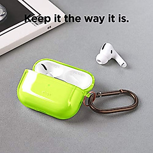 elago Compatible with AirPods Pro Case Clear - High Rating, TPU Transparent Shockproof, Protective Case Cover with Keychain, Gel Tape Included, Wireless Charging [Neon Yellow]