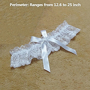 MMTTAO Women's Wedding Garter for Bridal Leg Ring Sexy Lingerie Lace Bow Plus Size Stretch Prom Garters - White