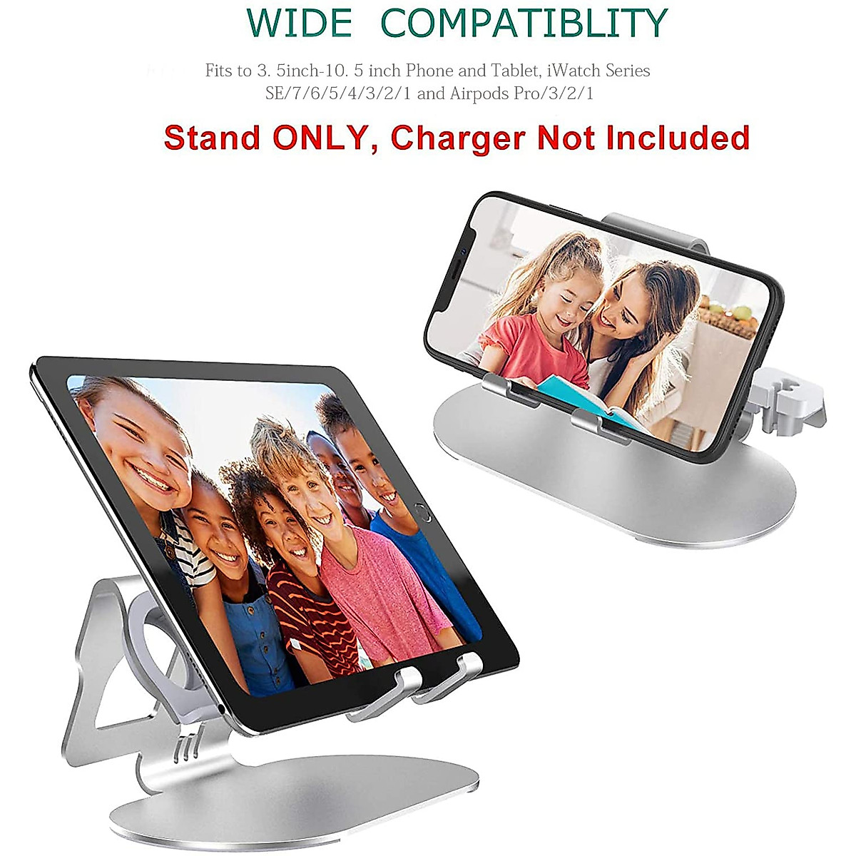 3 in 1 Phone Stand for Desk Aluminum Apple Watch Charger Stand Phone Holder for iPhone 14 13 12 11 All Series, iWatch Series 8/SE2/7/6/SE/5/4/3/2, AirPods, iPad
