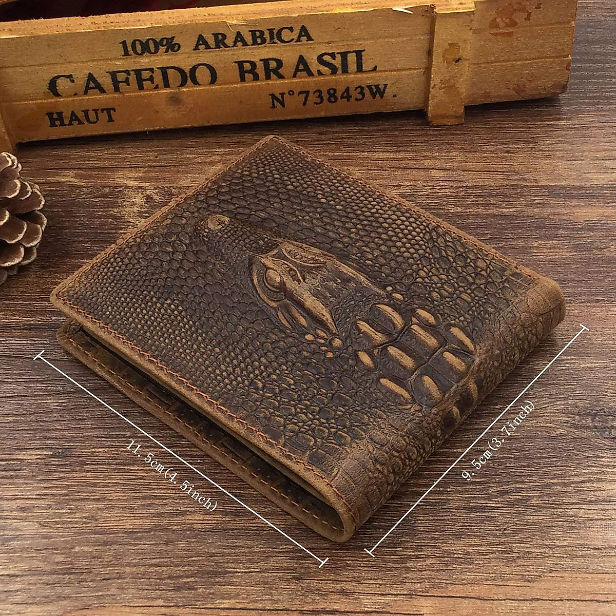 HRS Crocodiile Wallets for Men- Ultra Slim Genuine Leather Mens Bifold Wallet Vintage Personal with Alligator Embossed