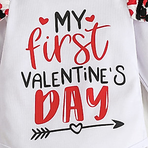 FOCUTEBB My First Valentine's Day Outfit for Infant Baby Girl Valentine Outfits Newborn Baby Girls Clothes My First Valentine Love Heart Suspenders Skirt Set 3-6 Months 70cm