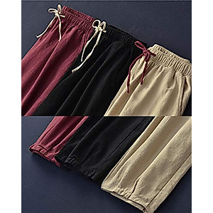 Safeeye Women's Loose Linen Pants Casual Wide Leg Drawstring Striaght Fit Trousers Beige XXL