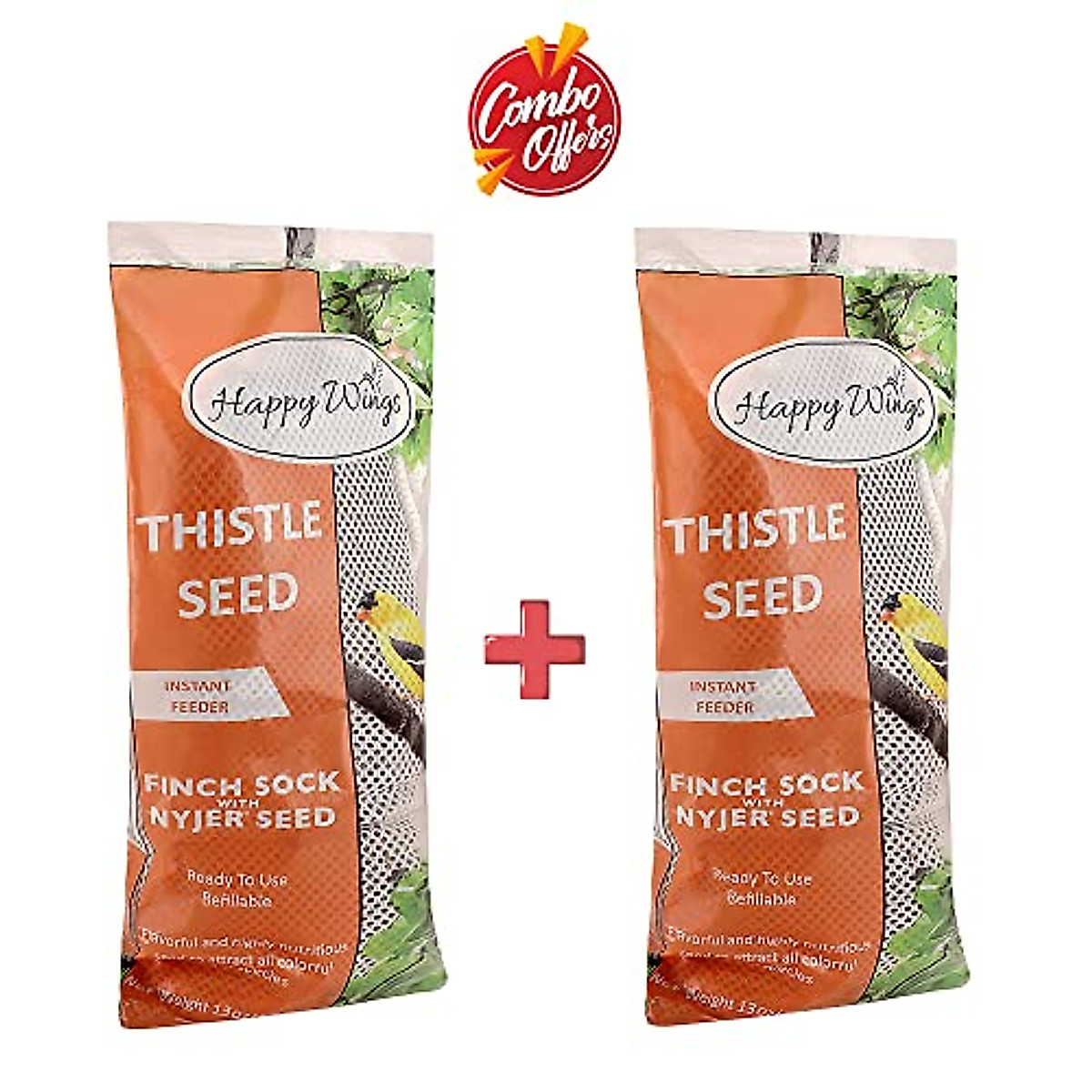 Happy Wings Nyjer/Thistle Seeds Wild Bird Food - (Pack of 2, 13 Ounce x 2) | Prefilled Sock | No Grow Seed | Bird Seeds for Wild Birds