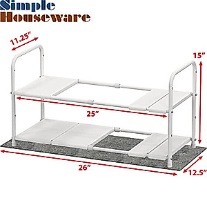 Simple Houseware Under Sink 2 Tier Expandable Heavy Duty Metal Shelf Organizer Rack, White (Expand from 15 to 25 inches)