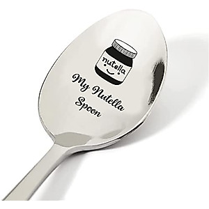 TyM my Nutella spoon Engraved Stainless Steel spoon for coffee tea cereal ice cream - Engraved gift for him / her - 7 inch Sturdy handle and food safe engraving