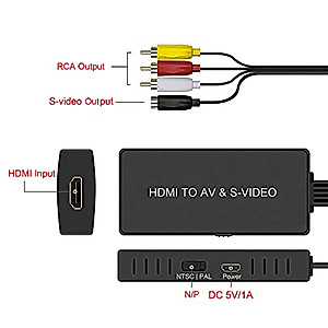 HDMI to AV and S-Video Converter HDMI to Audio Video Converter HDMI to RCA Adapter with Svideo Cable Support 720P/1080p for Roku /Xbox / STB/ VCR/ Blu-ray/ DVD/ PS3/ Laptop/ TV/ Projector etc