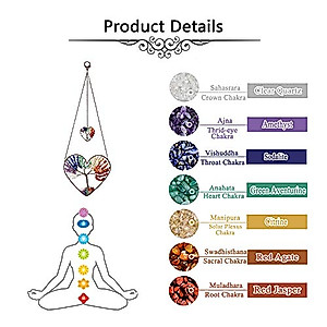 JOVIVI Double Heart Tree of Life Hanging Ornament 7 Chakra Reiki Healing Crystals Stones Gemstone Meditation Window Wall Hanger for Feng Shui Yoga Home Indoor Decor