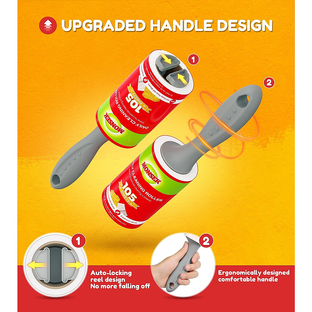 MONSEK Lint Rollers 525 Sheets Mega Value Set, 4X Extra Sticky Lint Roller for Pet Hair, Pet Hair Remover with 2 Upgraded Handle 5 Rollers, Portable Lint Remover for Clothes, Furniture, Dog & Cat Hair