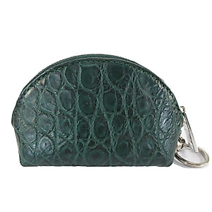 PELGIO Genuine Crocodile Skin Leather Zip Around Coins Pocket Purse Key Ring Wallet (Fir Green)