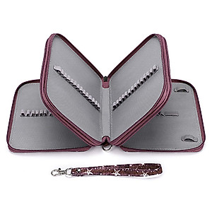 BTSKY Zippered Pencil Case-Canvas 72 Slots Handy Pencil Holders with Printing Pattern for Prismacolor Watercolor Pencils, Crayola Colored Pencils, Marco Pencils Purple Stars