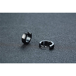 HIJONES Men's Women's Stainless Steel Small Hoop Huggie Hinged Earrings Ear Stud Piercings Black