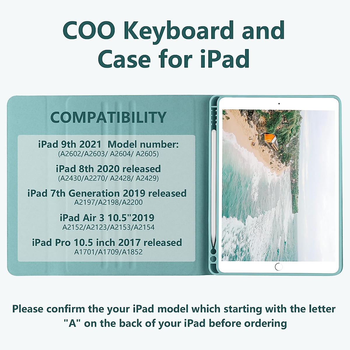 for iPad 9th Gen 2021 Case with Keyboard 10.2 inch, for iPad 8th Gen 2020/7th Gen 2019/Air 3/Pro 10.5 Keyboard Case, Detachable Wireless Bluetooth Keyboard with Pencil Holder for iPad 2021 9th