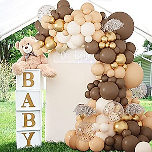 RUBFAC Brown Balloons Garland Arch Kit Teddy Bear Baby Shower Decorations Nude Balloons Tan Coffee Brown Neutral Balloons Jungle Theme Woodland Birthday Party