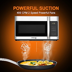 30 Inch Over the Range Microwave Oven, GASLAND Chef OTR1902S Over the Stove Microwave with 1.9 Cu. Ft. Capacity, 1000 Watts, 400 CFM Exhaust Fan and LED Light, 13.5" Glass Turntable, Stainless Steel