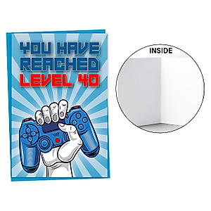 40th Birthday Card, You Have Reached Level 40, Greeting Card for Forty Year Old Gamer Birthday Gift for Adult Son or Daughter, For Him Her Mom Dad, Blue