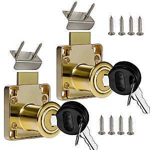 Cabinet Drawer Lock,Mailbox Lock, Model CT-138-22,for Fixing Important Documents and Drawers ((Hole Diameter 0.75inch/19MM), Suitable for Door Panels with A Thickness of 17 mm-22 mm. 2 PCS 【Golden】
