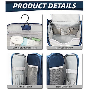 Buruis Large Capacity Toiletry Bag for Women and Men, Hanging Toiletry Organizer Cosmetics Makeup Bag, Water-resistant Dopp kit Shaving Bag for Full Sized Toiletries, Travel Essentials (Blue)