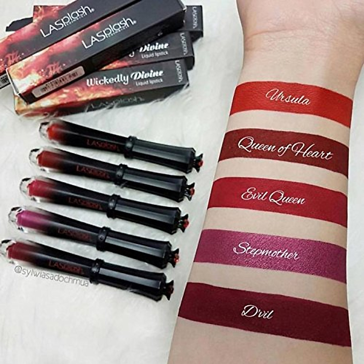 LA Splash Cosmetics Soft Long Lasting Liquid Dark Deep Red Lipstick Matte Scarlet Waterproof Liquid Lipstick- Wickedly Divine Collection (Queen of Hearts)
