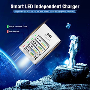 EBL AAA Rechargeable Batteries 1100 mAh (8 Packs) with Smart C807 Battery Charger and Micro USB Charging Cable