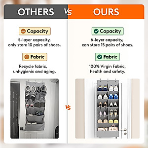 Lifewit Over the Door Shoe Organizers, 1 Pack Hanging Shoe Rack with 11 Pockets, 5 Layers Shoe Holder for Closet Door Storage Includes Boots, Toys, Water Bottles, Daily Necessities, Grey