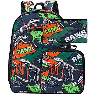 WZLVO 3PCS Kids Backpacks for Boys, 16" Dinosaur Preschool School Bookbag and Lunch Box for Elementary Toddler