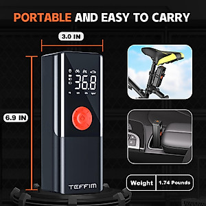 Teffim Tire Inflator Portable Air Compressor with Digital Pressure Gauge, 12V Smart Air Pump for Car Tires, Motorcycle, SUV, Electric Bike, Bicycle, Sports Balls with 10000mAh Battery & LED Light (1)