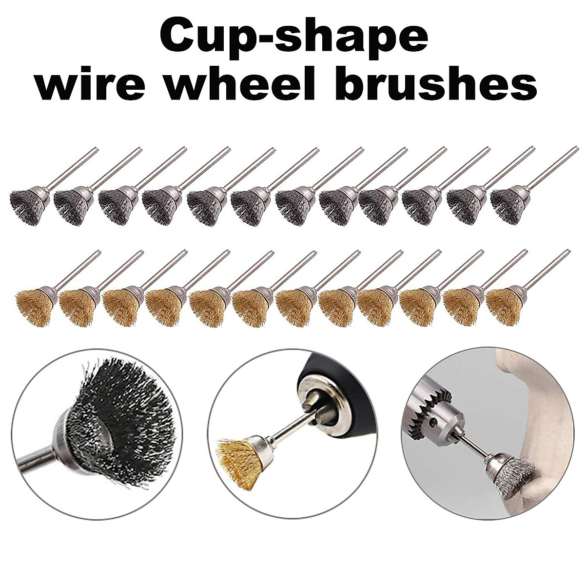 Rocaris 72 Pack Wire Wheel Brushes Set, Brass and Steel Wire Brush Set 1/8" Shank for Rotary Tools Accessories Polish Clean Tools