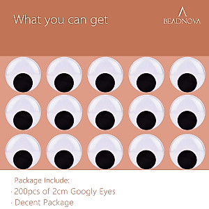 BEADNOVA Black Wiggle Googly Eyes Wobbly Eyes with Self Adhesive Sticker for DIY Craft Scrapbooking (20mm, 200pcs)