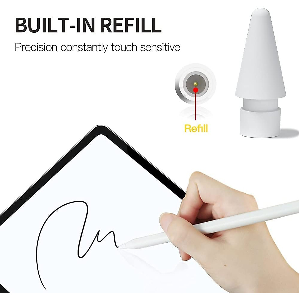 Replacement Tips Compatible with Apple Pencil 1st & 2nd Generation(4 Pack), High Sensitivity Apple Pencil Nibs for Apple Pencil,Screen Protector Supported (White)