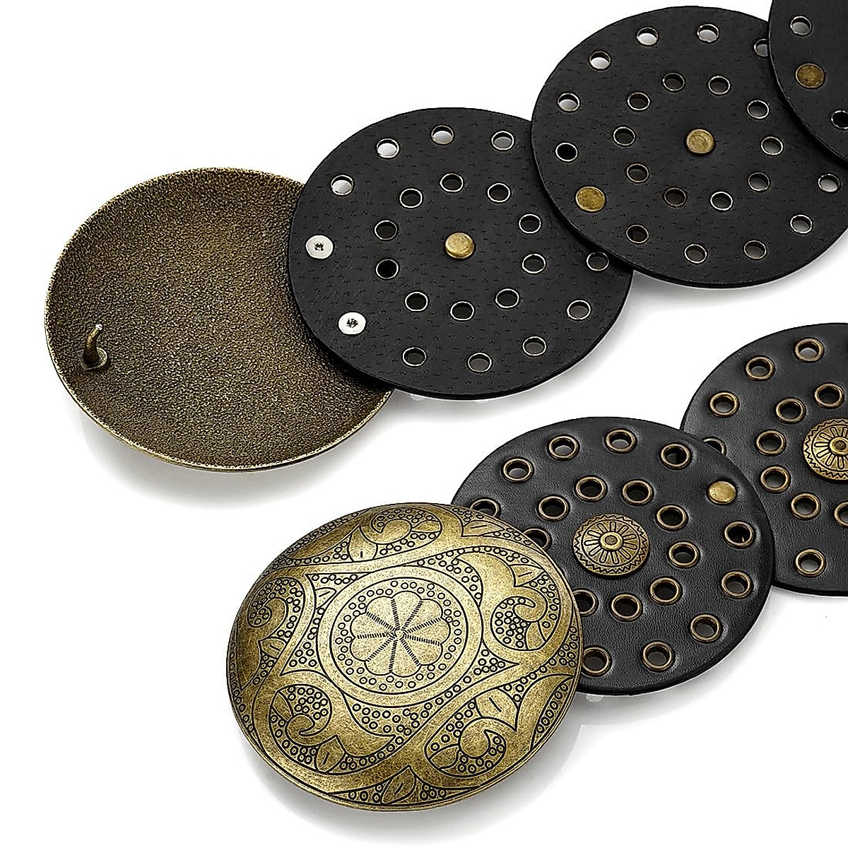 Suyi Wide Disc Belt for Women Leather Hollow Out Round Belts Vintage Western Waist Belt 115CM Black