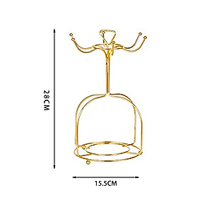 oAutoSjy Iron Coffee Cup Holder Gold Mug Holder with Hook & Handle Coffee Mug Rack Dishes Organizer Mug and Saucer Display Rack Wrought Iron Mug Drainer Storage Drying Rack for Counter Kitchen Office