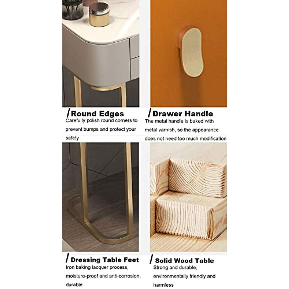 Qingluan Dressing Table Set with Drawers LED Lights Mirror and Makeup Chair, 3 Drawers Makeup Table Set with Cushioned Stool Vanity Table for Girls Bedroom,White,80cm/31.5in