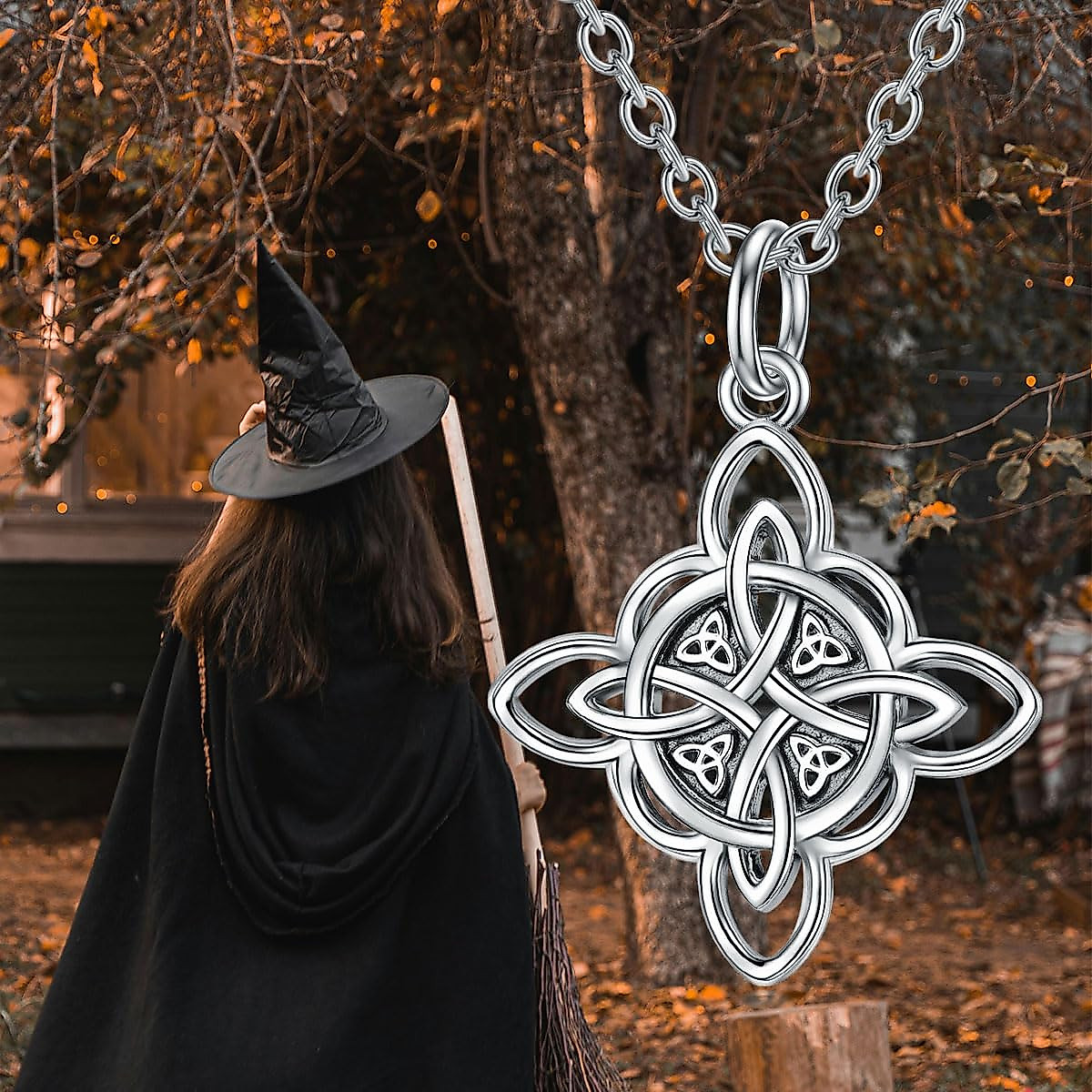 YFN Witch Knot 925 Sterling Silver Witch Knot Pendant Celtic Jewelry Gift for Women