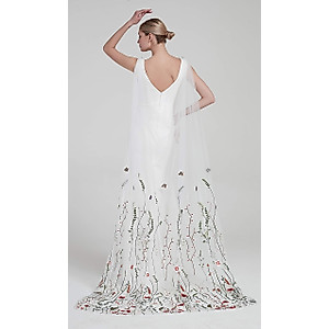 YHDDYG Wildflower Floral Embroidery Shoulder Cape Veil Secret Garden Veil with Comb Cathedral Bridal Wedding Veil S117 (Ivory Tulle)