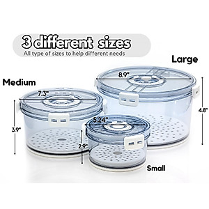 NEBQUINETTI Lettuce Keeper for Refrigerator with Lids 3-Piece Set Date Chronograph Airtight BPA-Free Removable Drain Tray and Air Vents