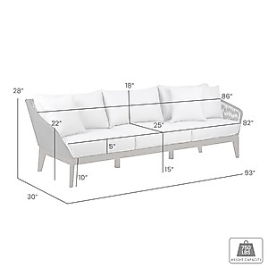 armen LIVING Athos Indoor Outdoor 3 Seater Sofa in Dark Eucalyptus Wood with Latte Rope and Grey Cushions