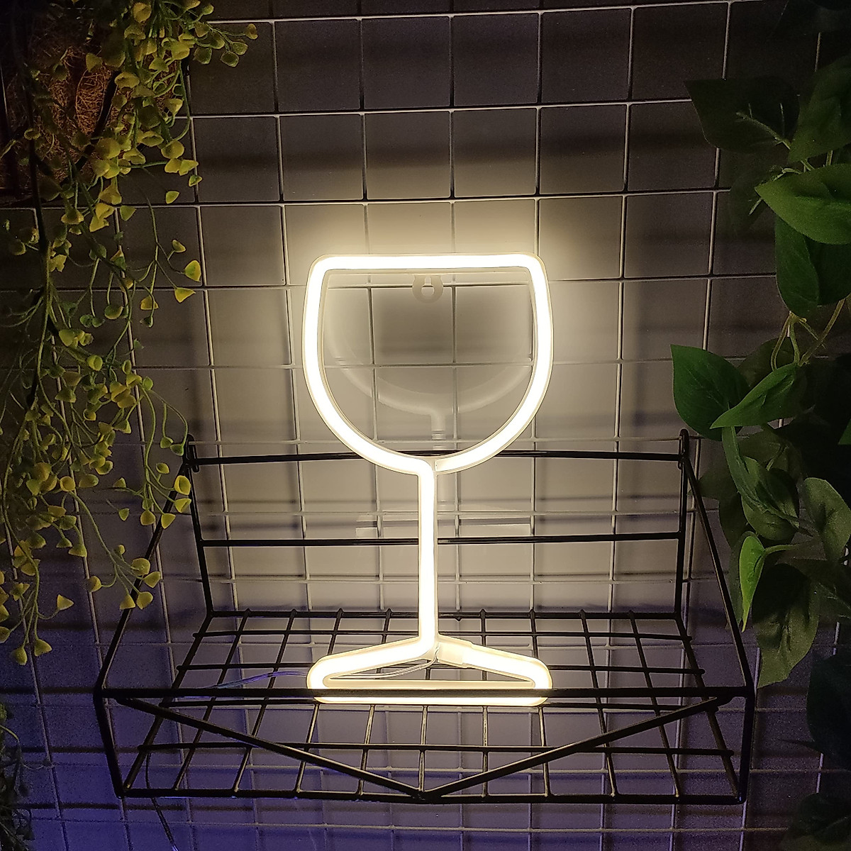 JYWJ Wine Glass Neon Sign,USB or 3-AA Battery Powered Neon Light,LED Table Decoration,Bedroom Wall Decoration,Birthday Gift,Wedding Supplies Business Gift(Warm)