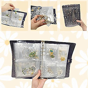 2Pcs Organizer Jewelry Storage Book Cases Container Portable Travel Storage Album for Ring, Earring, Necklace, Bracelets, Studs, Beads (2 A5 Cases, 100 Grids, 100 Thicken PVC Zipper Bags)